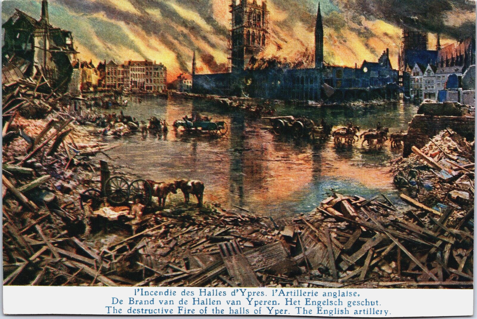 Soldiers Military Destructive Fire Halls of Yper Ypres World War 1 ...