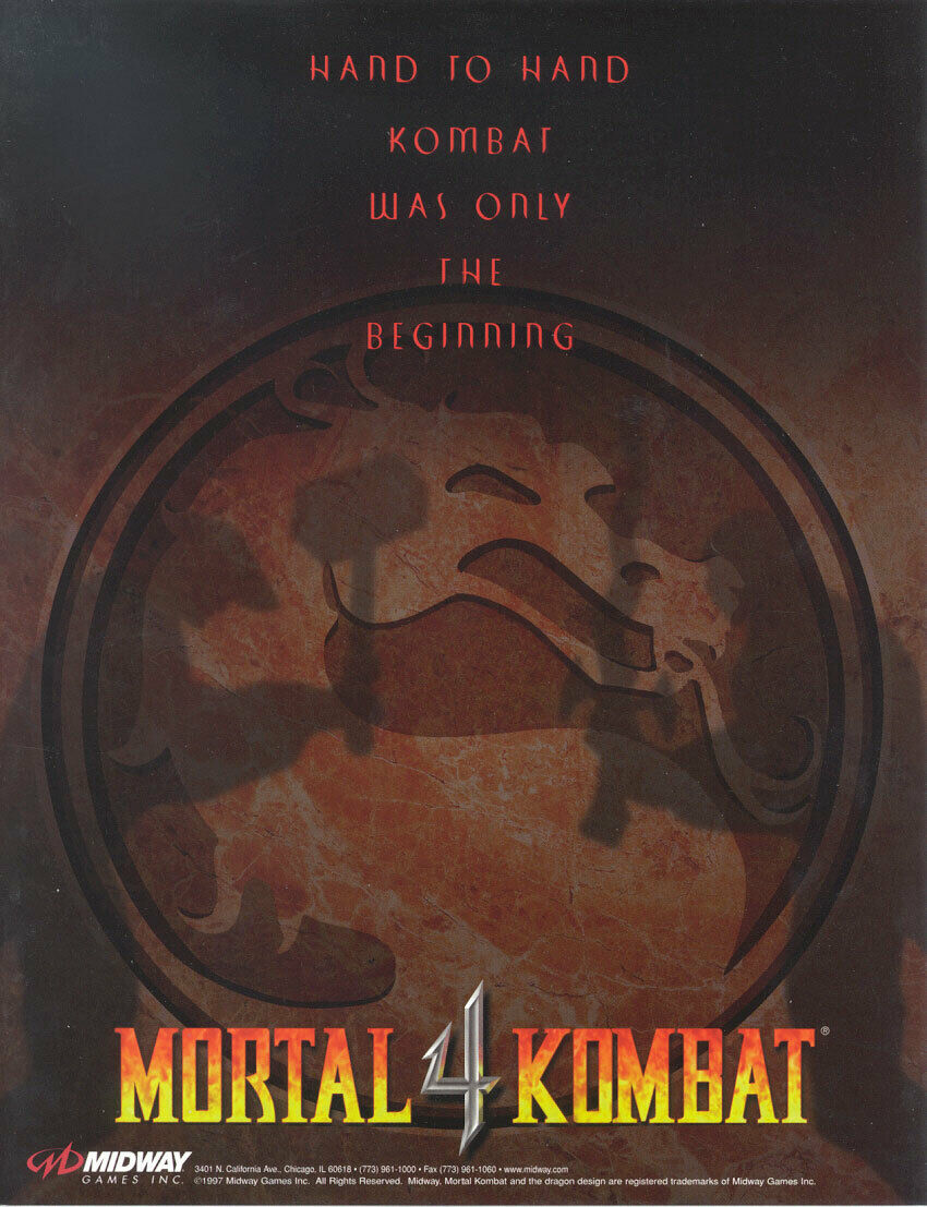 Mortal Kombat 4 Arcade FLYER Original 1997 NOS Video Game Art Sheet MK4 ...