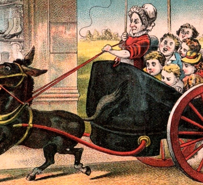 1870s A.S.T. Co. Charles Brendel Lady Kids Donkey Pulling Shoe-Wagon ...