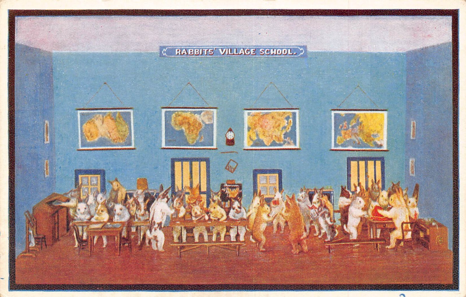 Potter's Museum Bramber Humanized Rabbits' Village School Map Clock ...