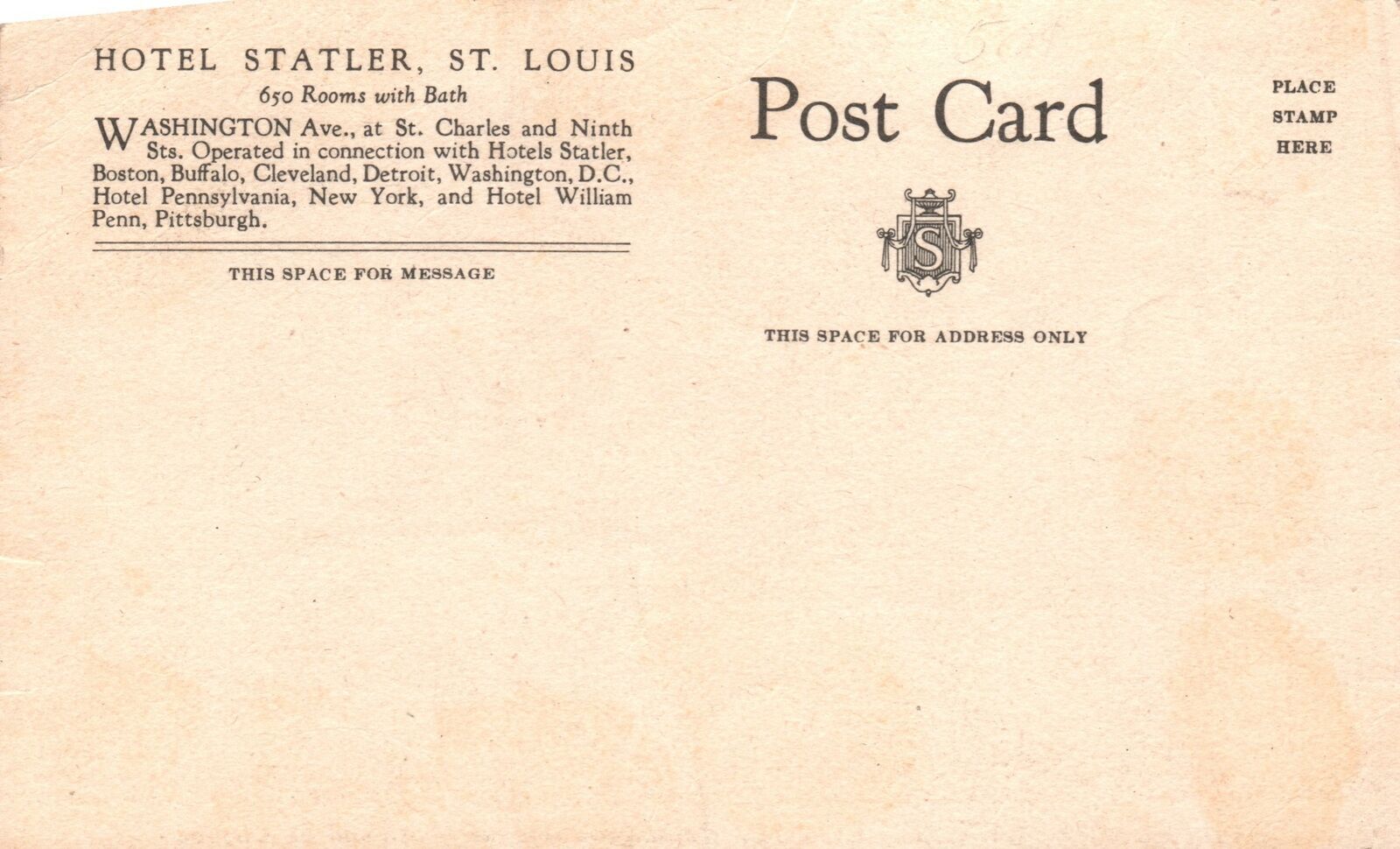 Vintage Postcard 1900's Hotel Statler Washington Avenue St. Louis ...