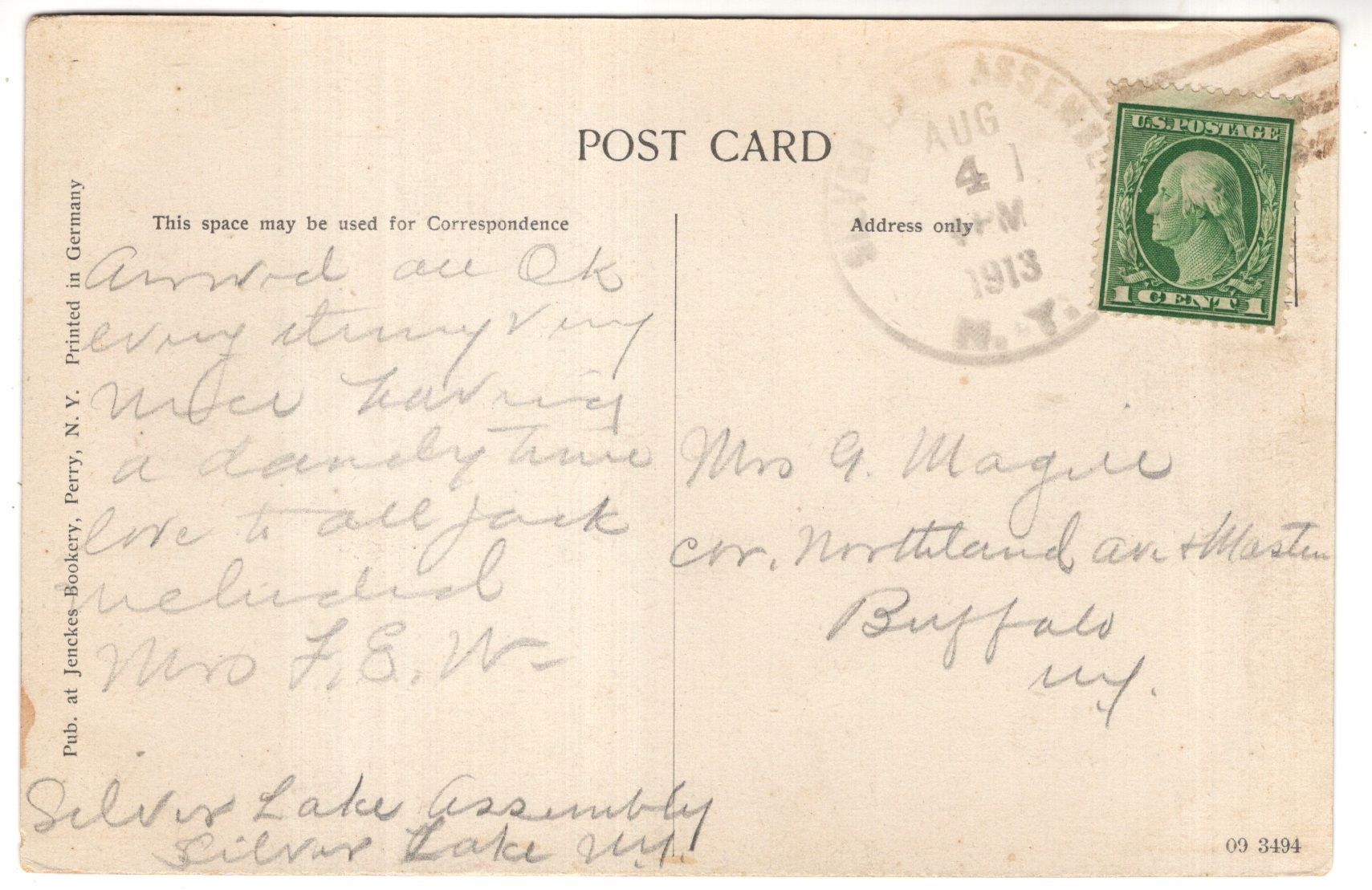 Walker House Grove, Silver Lake, New York, Jenckes Postcards, Used 1913 ...