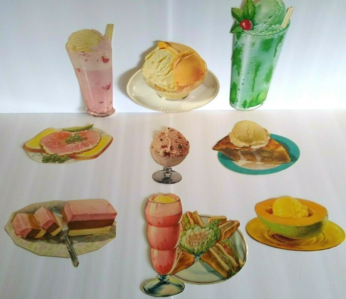 Food Platter Sandwiches Ice Cream Mint Malt Paper Signs Vintage 1950s ...