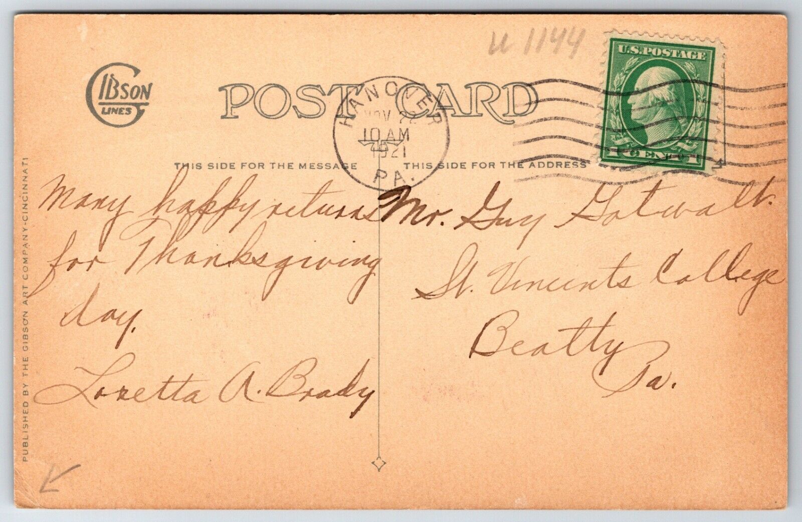 Child Chasing Turkey w Axe Thanksgiving Blessings 1921 Gibson Lines ...