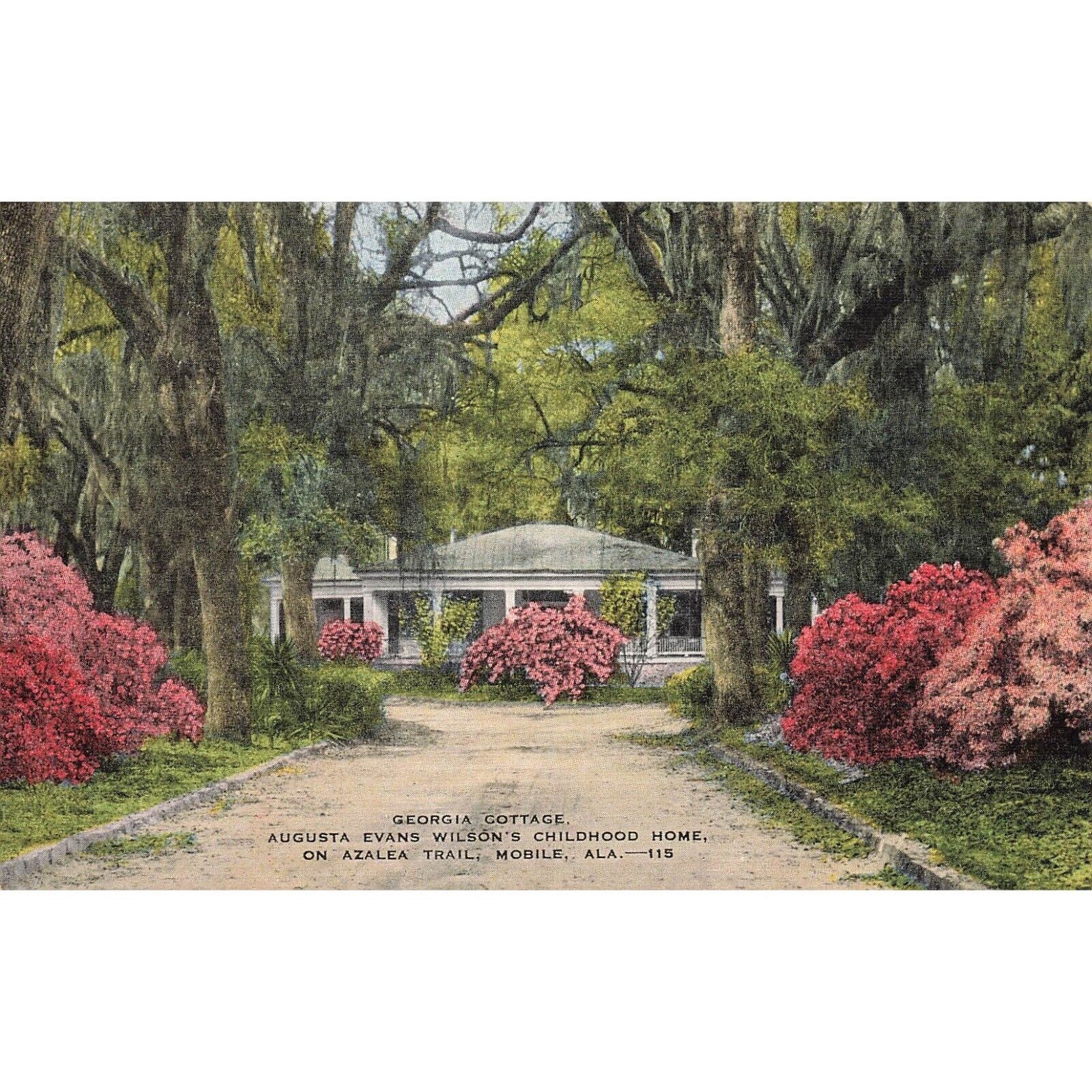 Postcard Augusta Evans Wilson's Childhood Home Azalea Trail Ala Linen ...