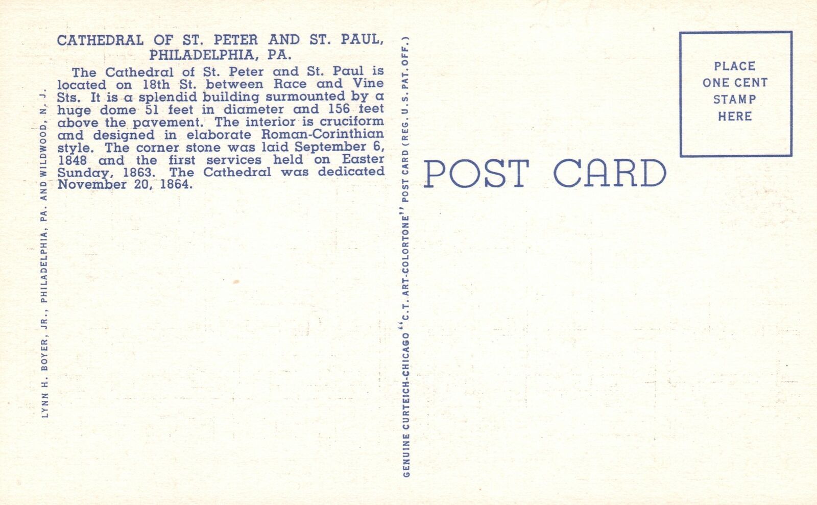 Vintage Postcard 1920's St. Peter's & St. Paul's Cathedral Philadelphia ...