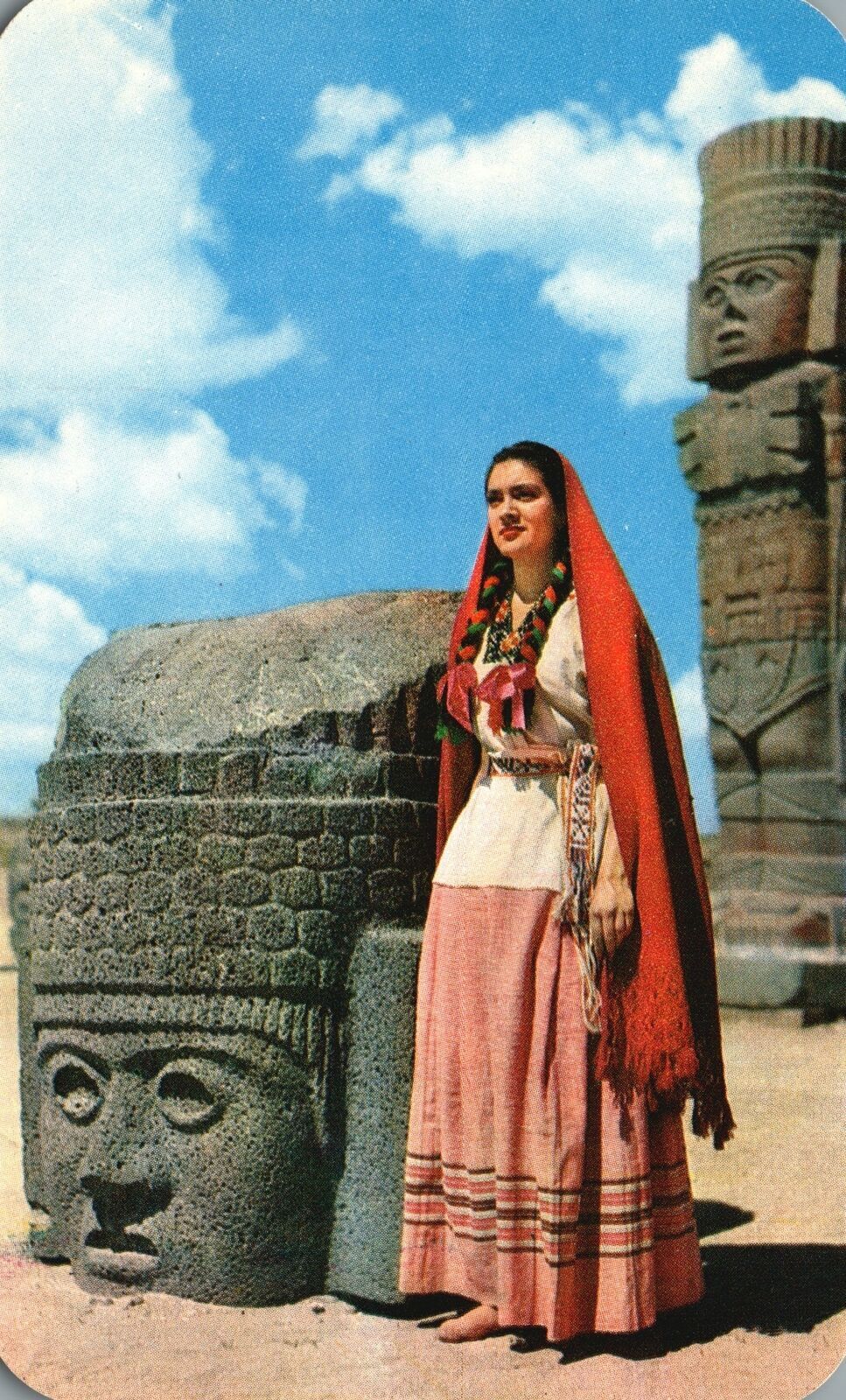 Vintage Postcard View of Beautiful Lady in Ruinas De Tula Hidalgo ...