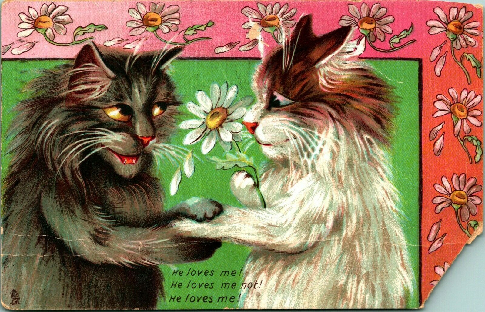 Boulanger He Loves Me Anamorphic Cats 1911 Raphael Tuck Humorous Cats ...