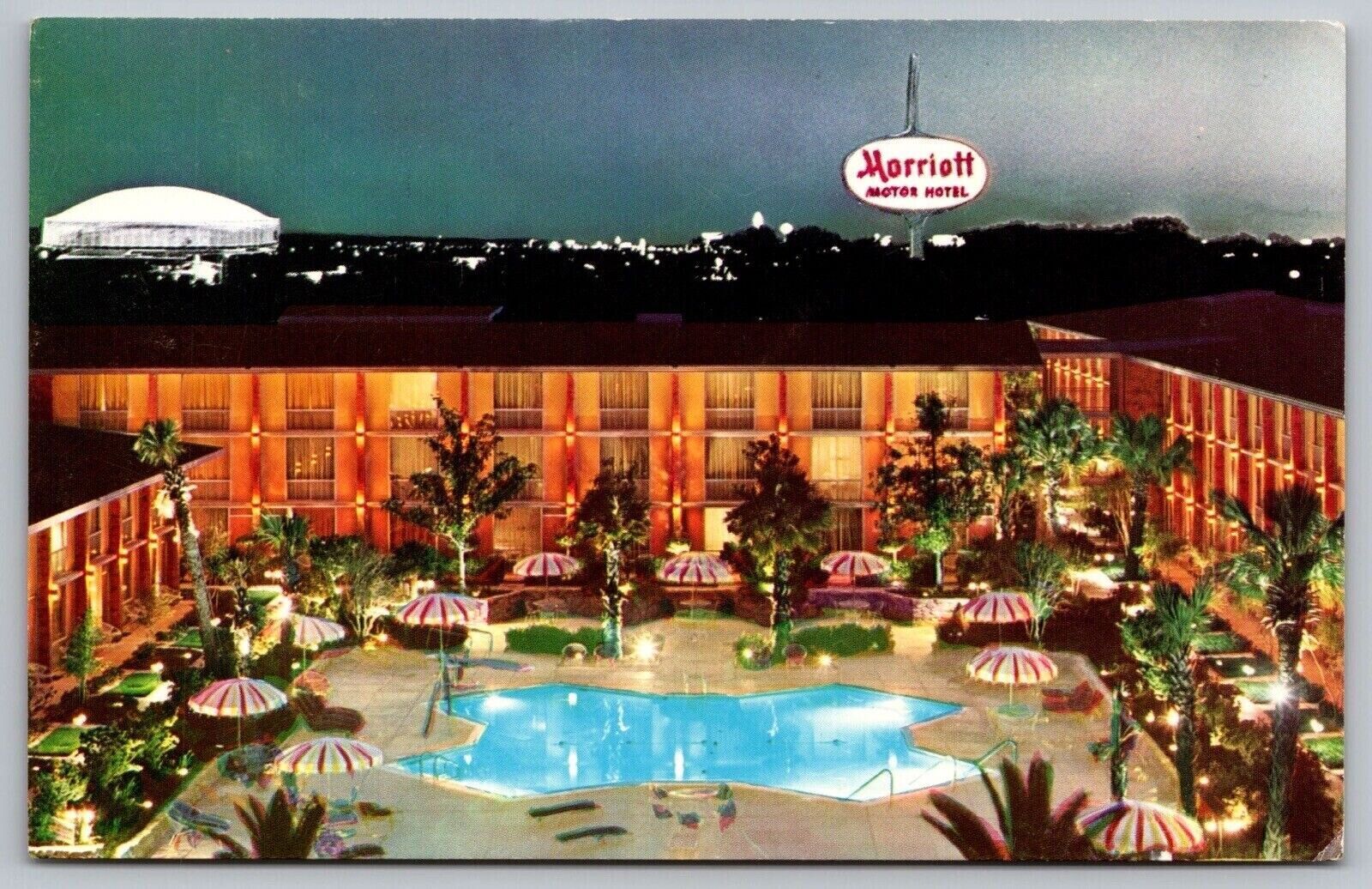 Houston Texas Marriott Hotel Night View Swimming Pool Chrome UNP PC ...