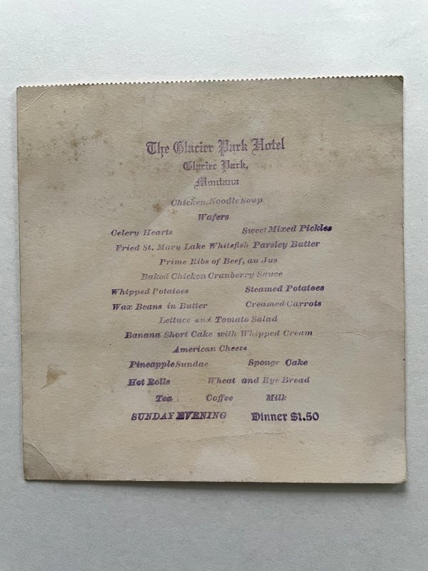 Vintage 1930s Glacier Park Motel Montana Lunch Menu | Ephemera - Menus ...