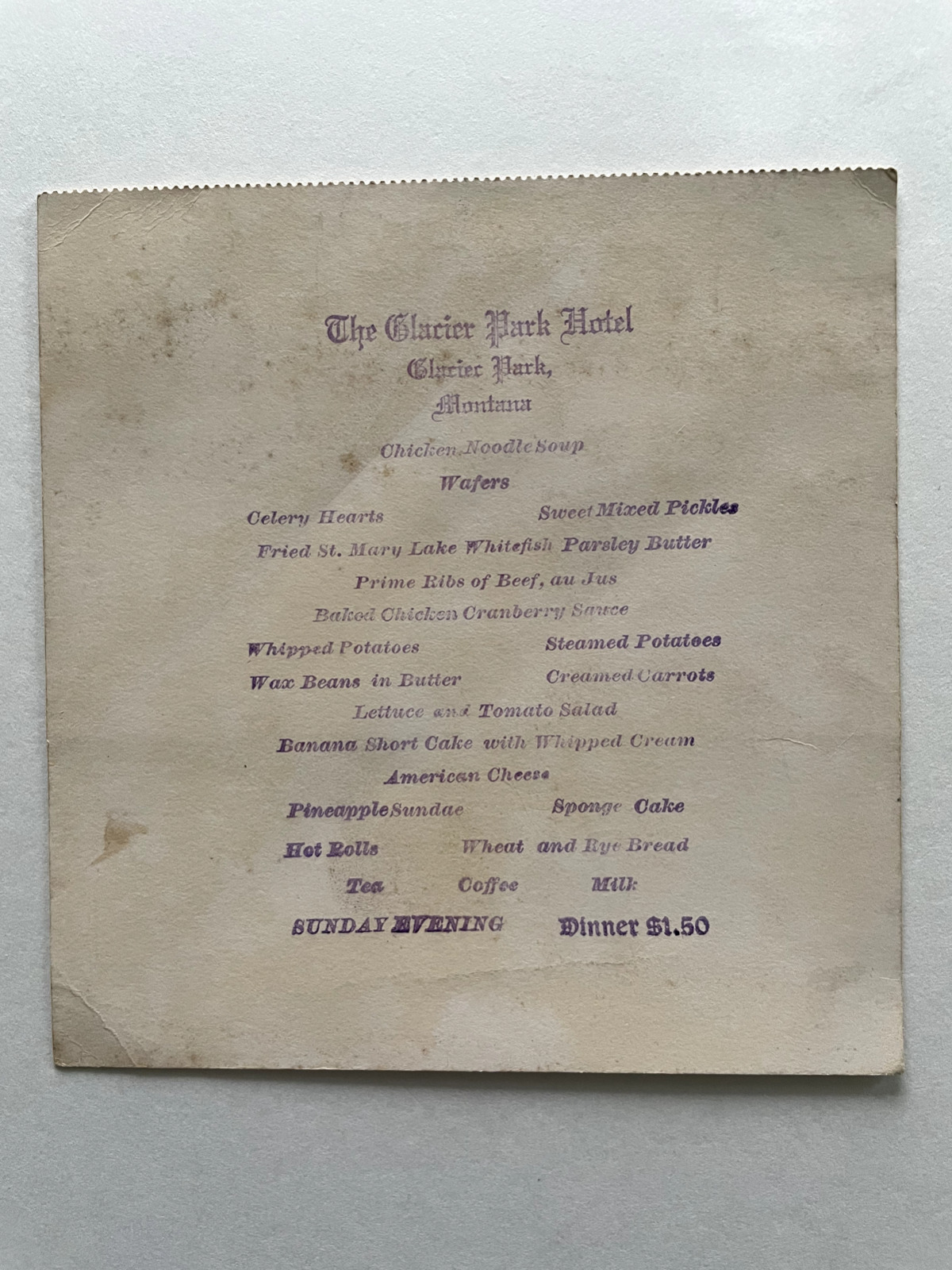 Vintage 1930s Glacier Park Motel Montana Lunch Menu | Ephemera - Menus ...