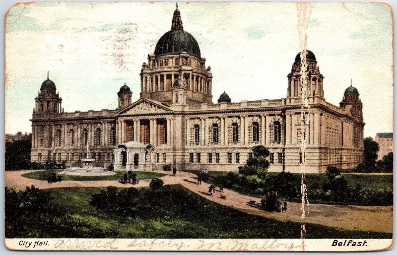 Vintage Postcard City Hall Belfast Northern Ireland Triple Cancel 1905 ...
