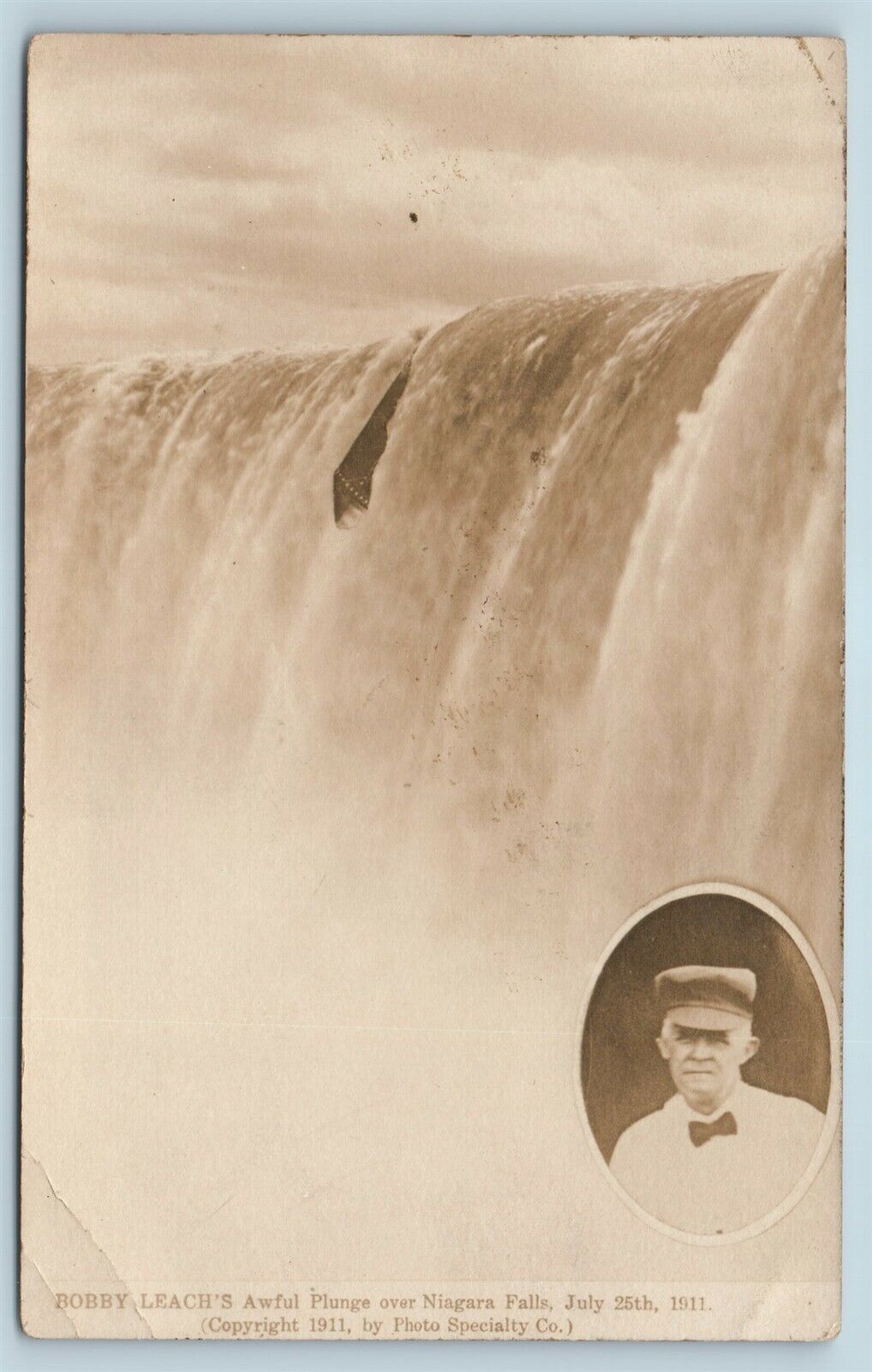 Postcard NY Bobby Leach Going Ove Niagara Falls in Barrel 1911 RPPC ...