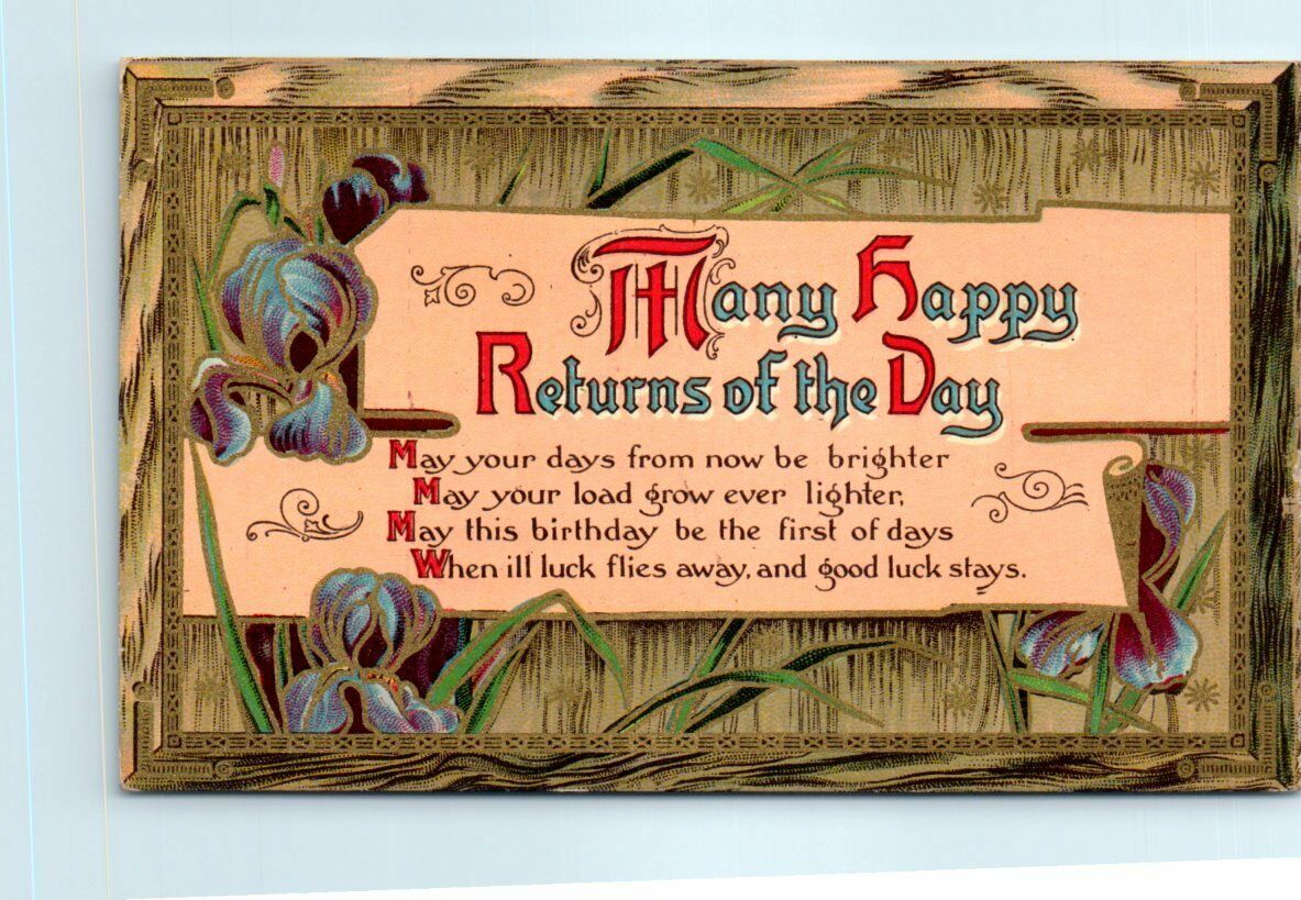 Postcard - Flowers Art Print with Poem - Many Happy Returns of the Day ...