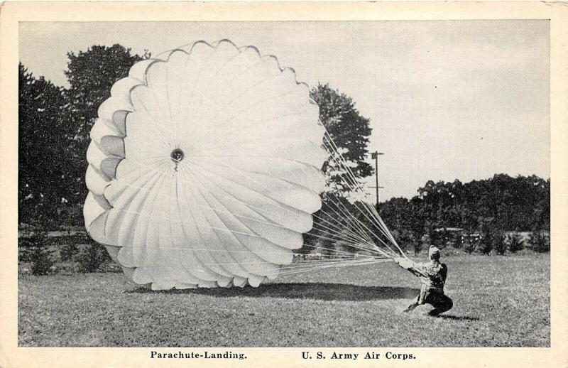 WWII Military 1940s Postcard Parachute Landing US Army Air Corps ...