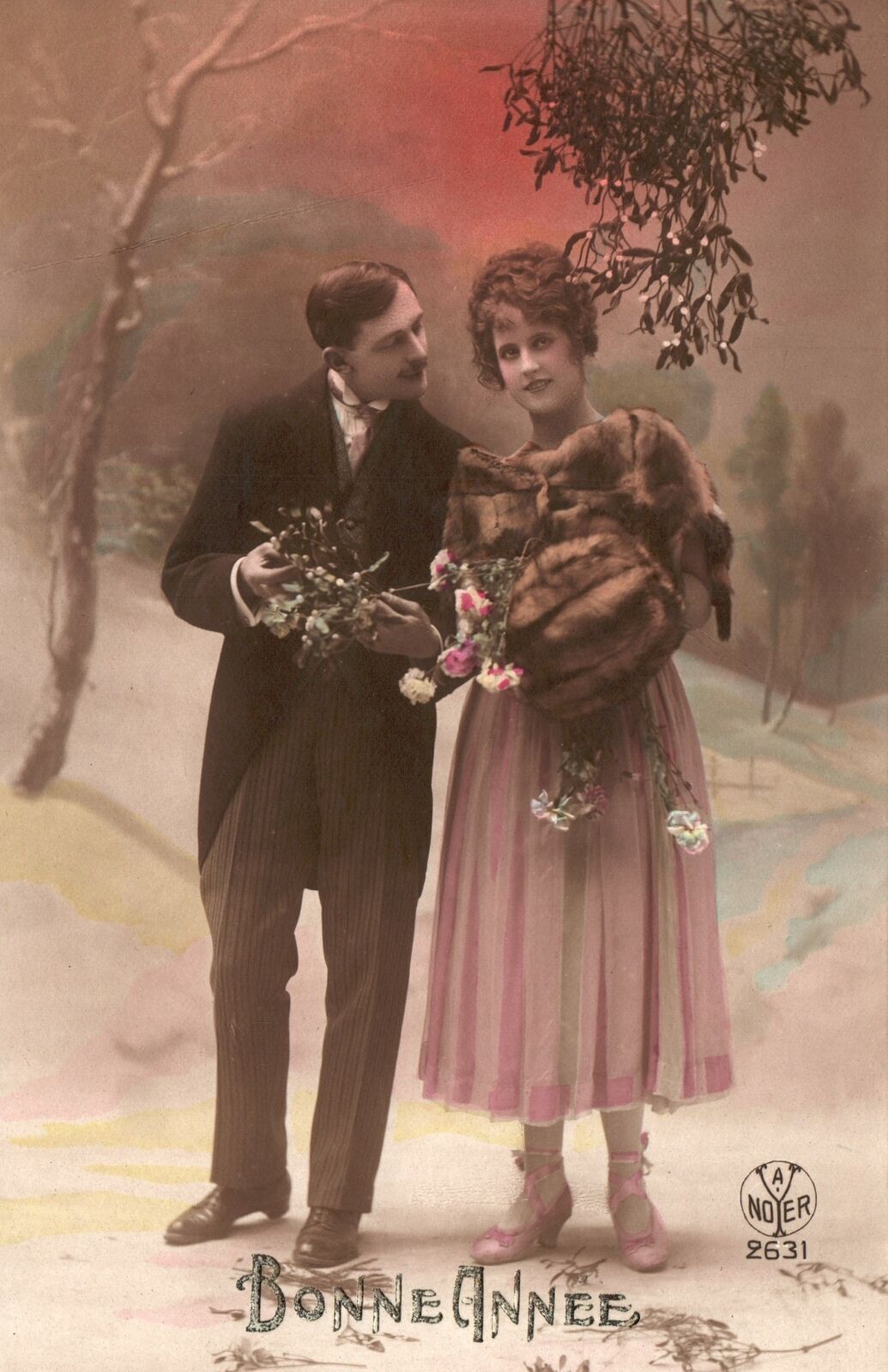 Vintage Postcard 1910's Bonne Anne Romantic Couple Happy New Year ...