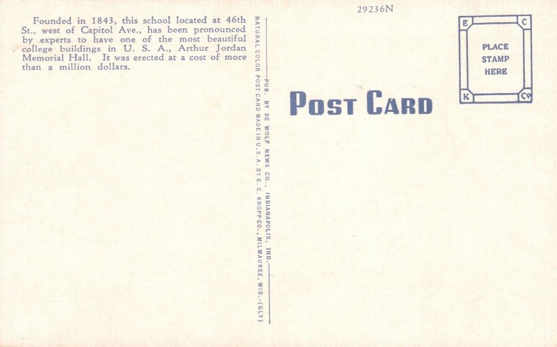 Vintage Postcard 1930's Butler University College Building Indianapolis ...