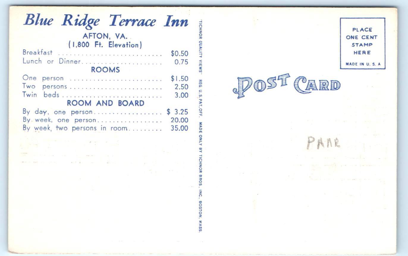 2 Postcards AFTON, Virginia VA ~ Roadside BLUE RIDGE TERRACE INN ...
