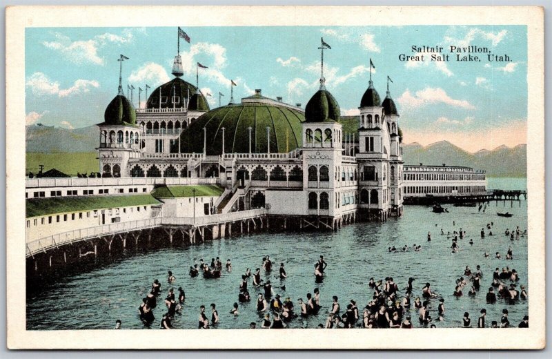 Vtg Great Salt Lake Utah UW Saltair Pavilion Bathers 1910s Old View ...
