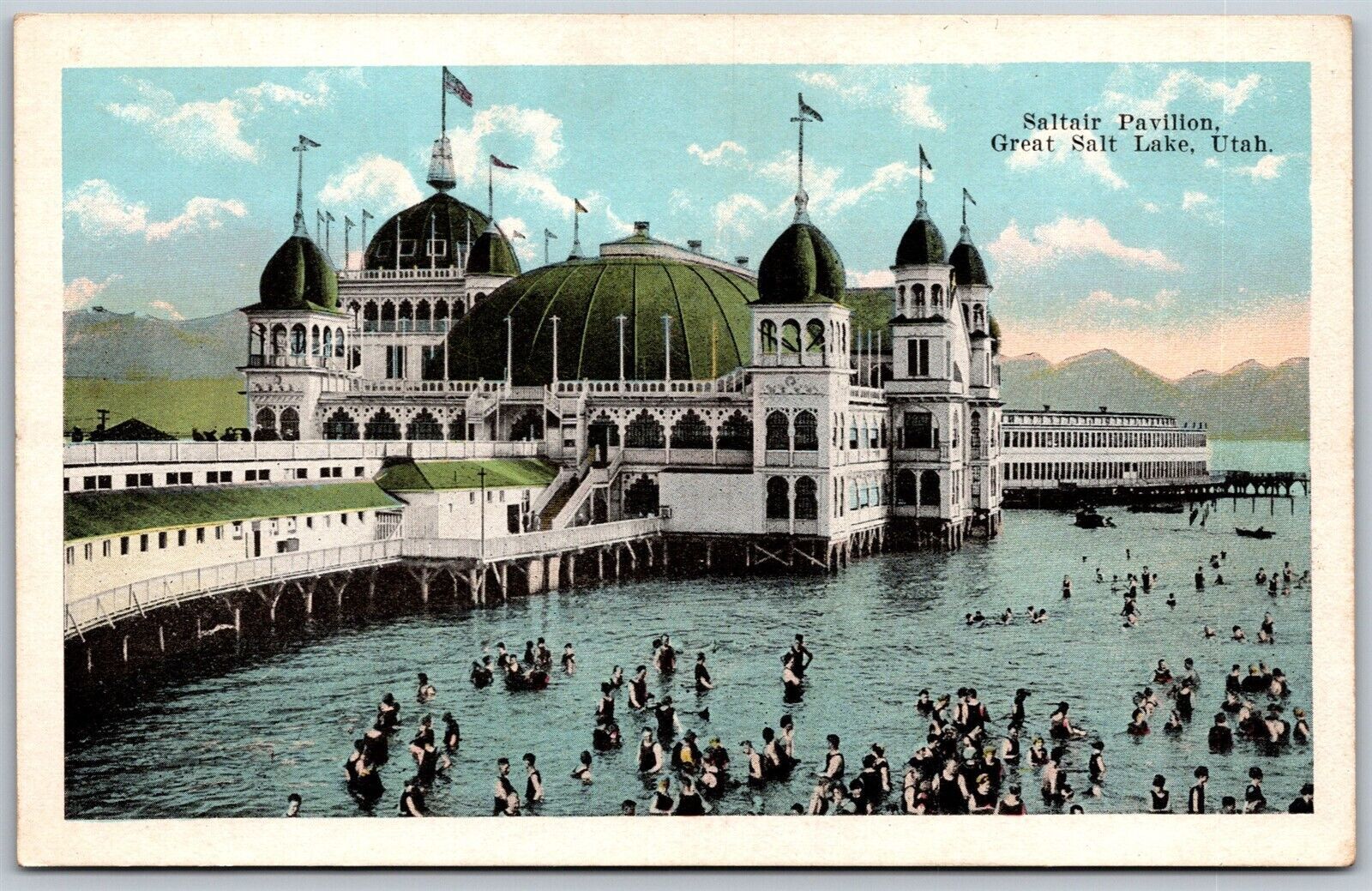 Vtg Great Salt Lake Utah UW Saltair Pavilion Bathers 1910s Old View ...