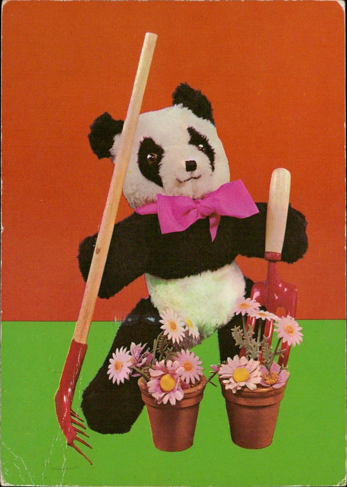 panda bear dressed humanized plush toy puppet / HipPostcard