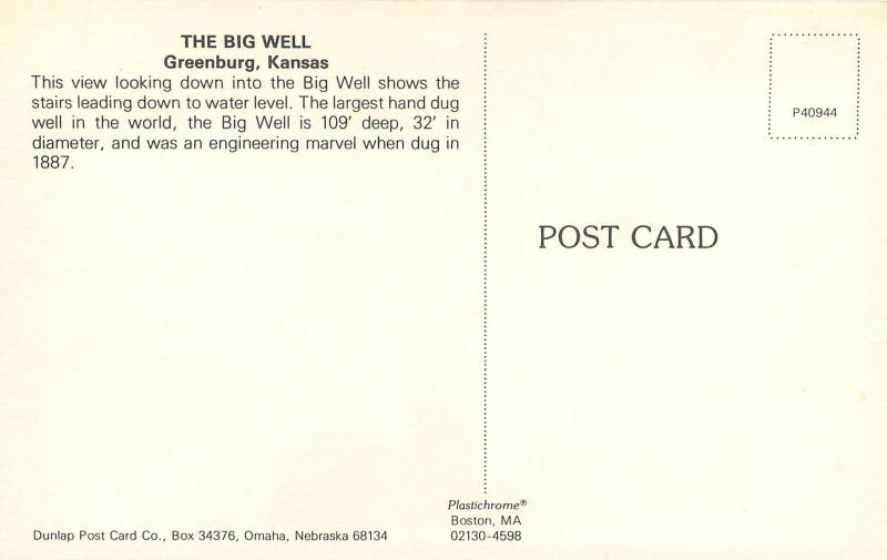 Vintage PC; The Big Well, Greensburg, KS Kiowa Co. World's largest hand ...