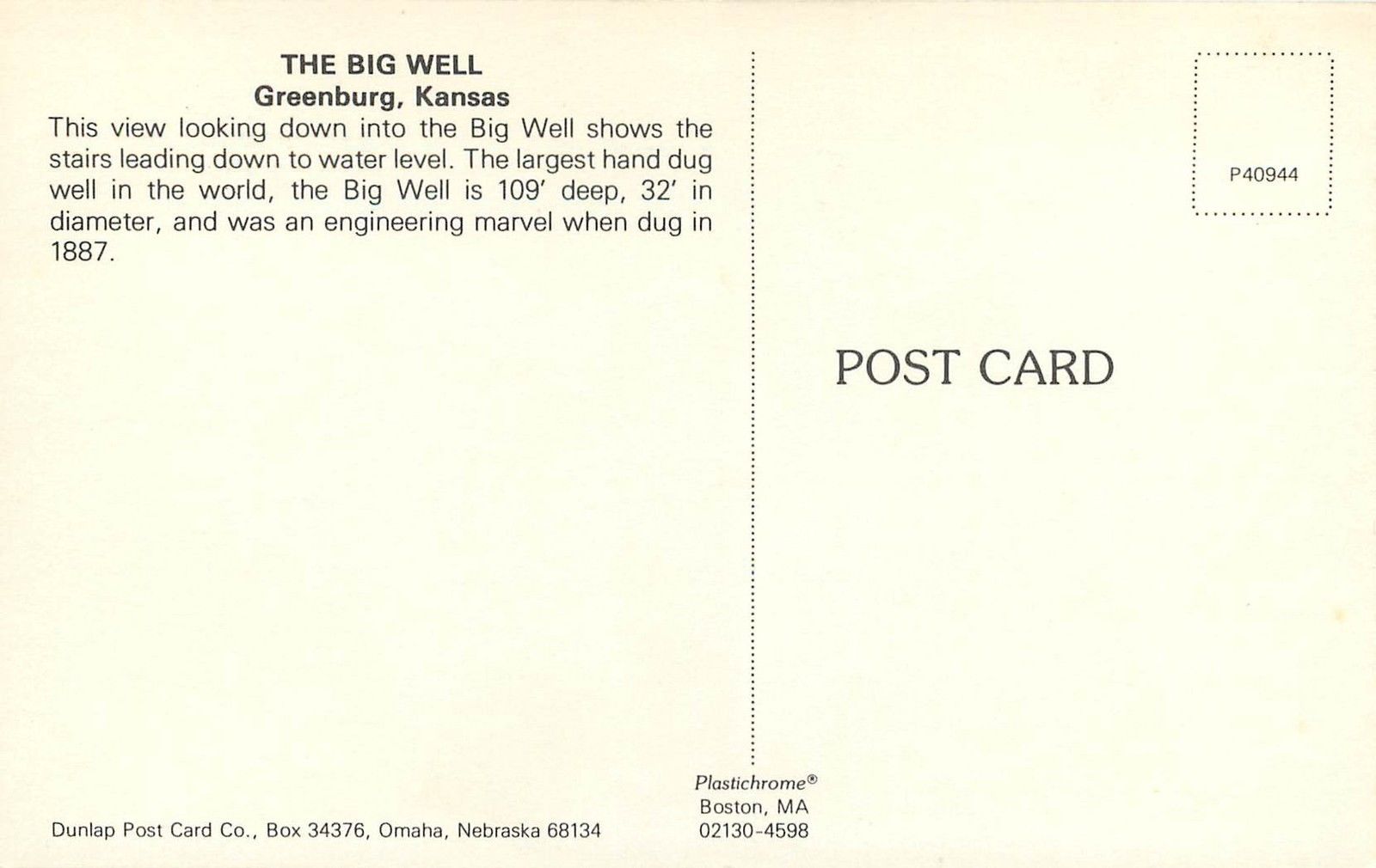 Vintage PC; The Big Well, Greensburg, KS Kiowa Co. World's largest hand ...