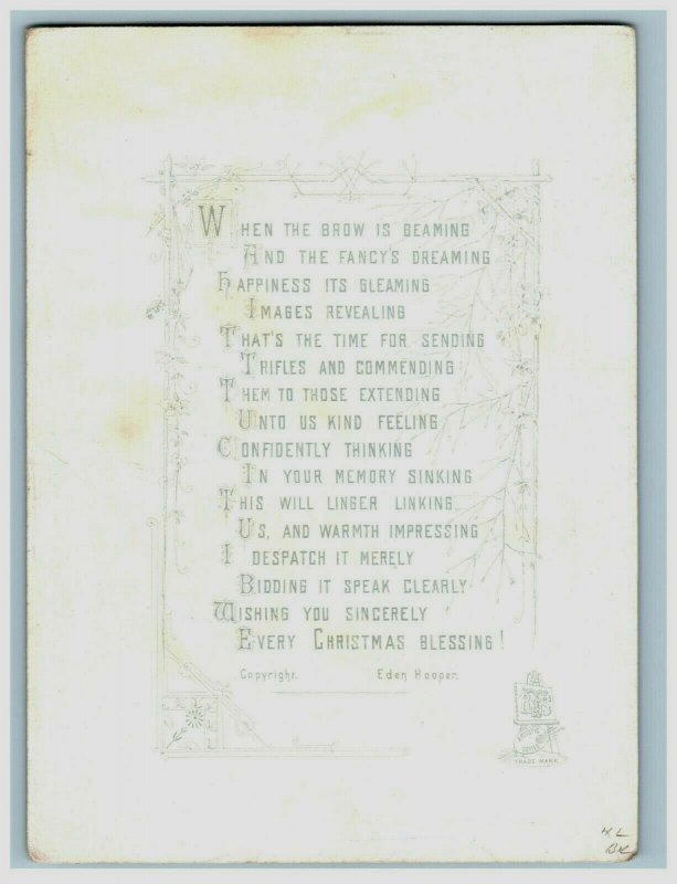 1880s-90s Raphael Tuck Christmas Card Poem By Eden Hooper Fab! #5C ...
