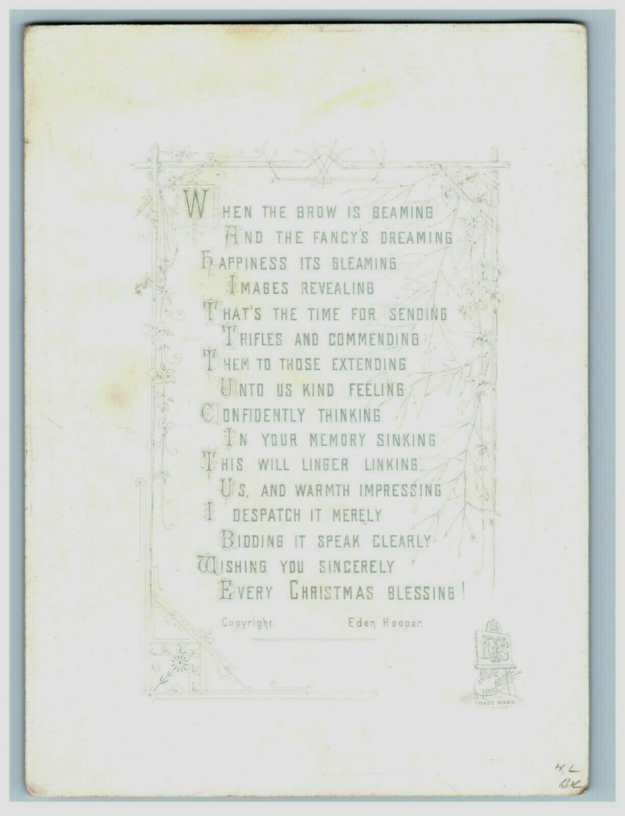 1880s-90s Raphael Tuck Christmas Card Poem By Eden Hooper Fab! #5C ...