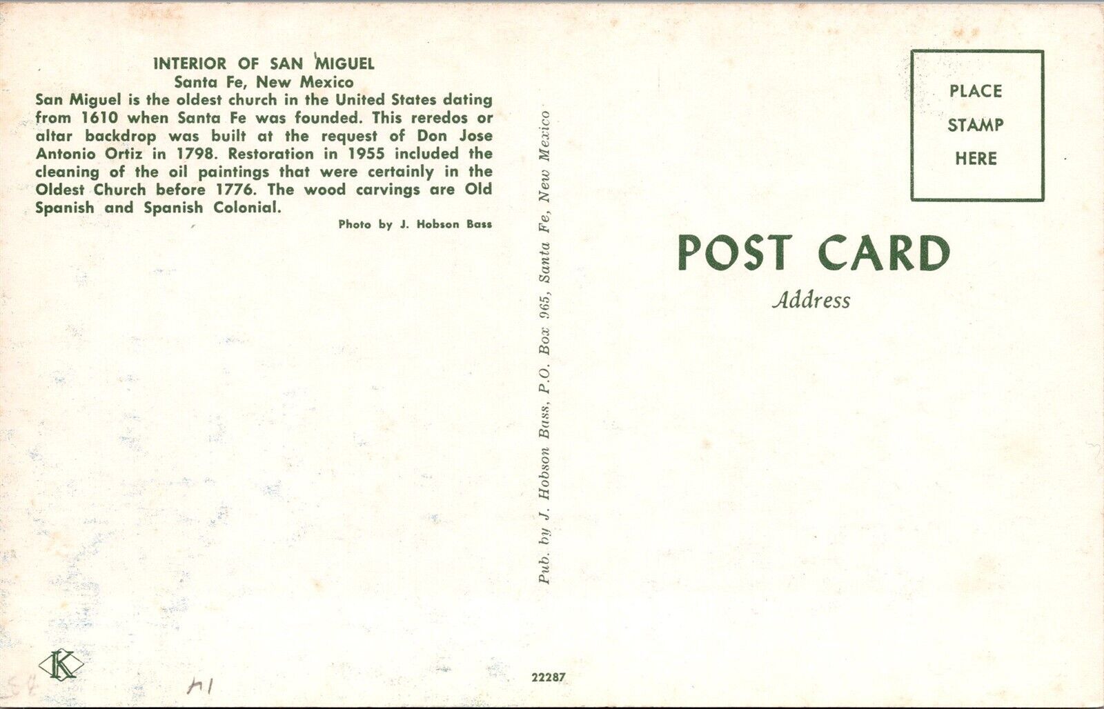 Vtg Santa Fe New Mexico NM San Miguel Church Interior 1950s View ...