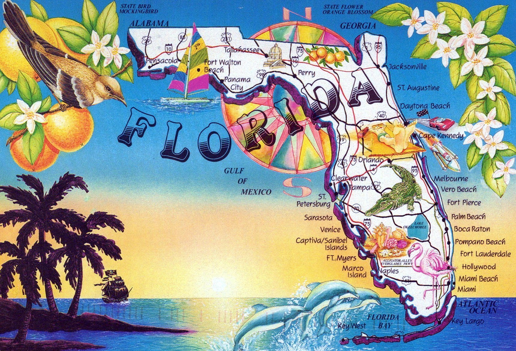 Vintage Postcard Continental Size Animated Pictorial MAP of State of ...