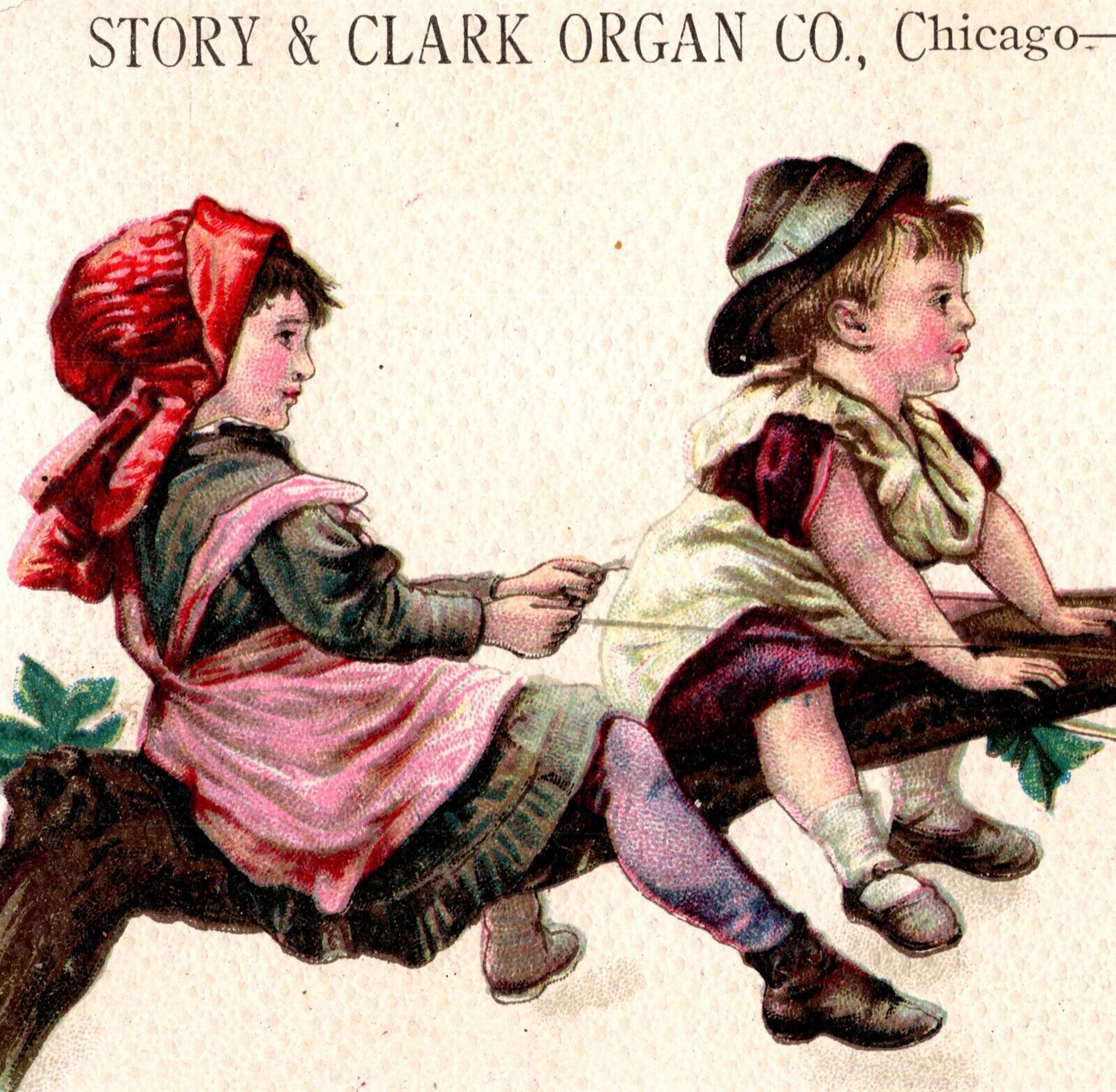 Children Riding Tree Limb Story And Clark Organ Co E E Thomas Wellman ...