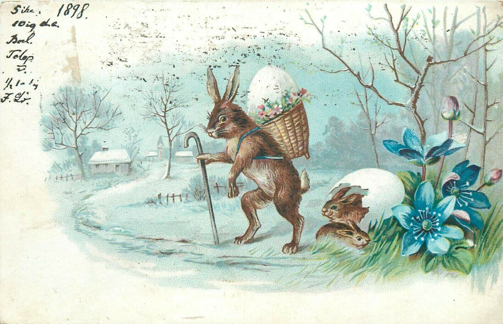 Easter 1898 greetings postcard humanized rabbit chromo Litho fantasy ...