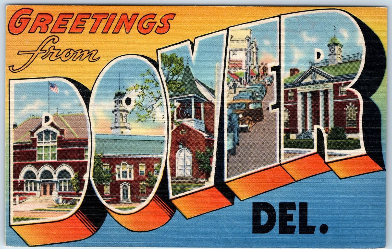 c1940s Dover, DE Greetings from Large Letter 3D Bubble Multi View Linen ...