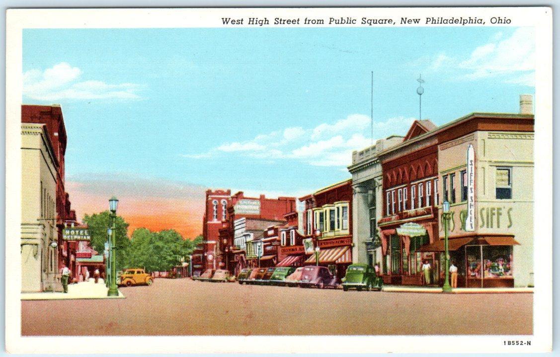 NEW PHILADELPHIA, Ohio OH WEST HIGH STREET Scene from Public Square ...