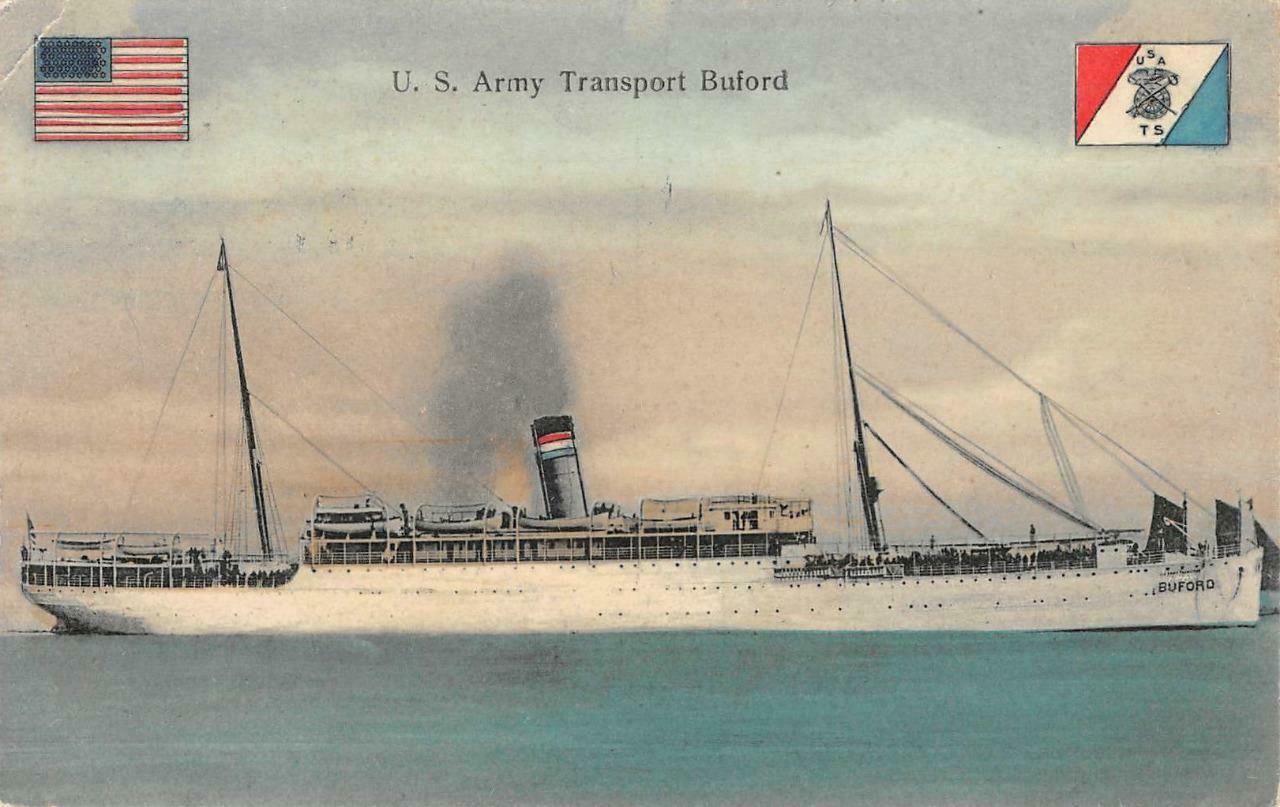 U.S. Army Transport Buford Military Steamship Hand-Colored 1908 Vintage ...