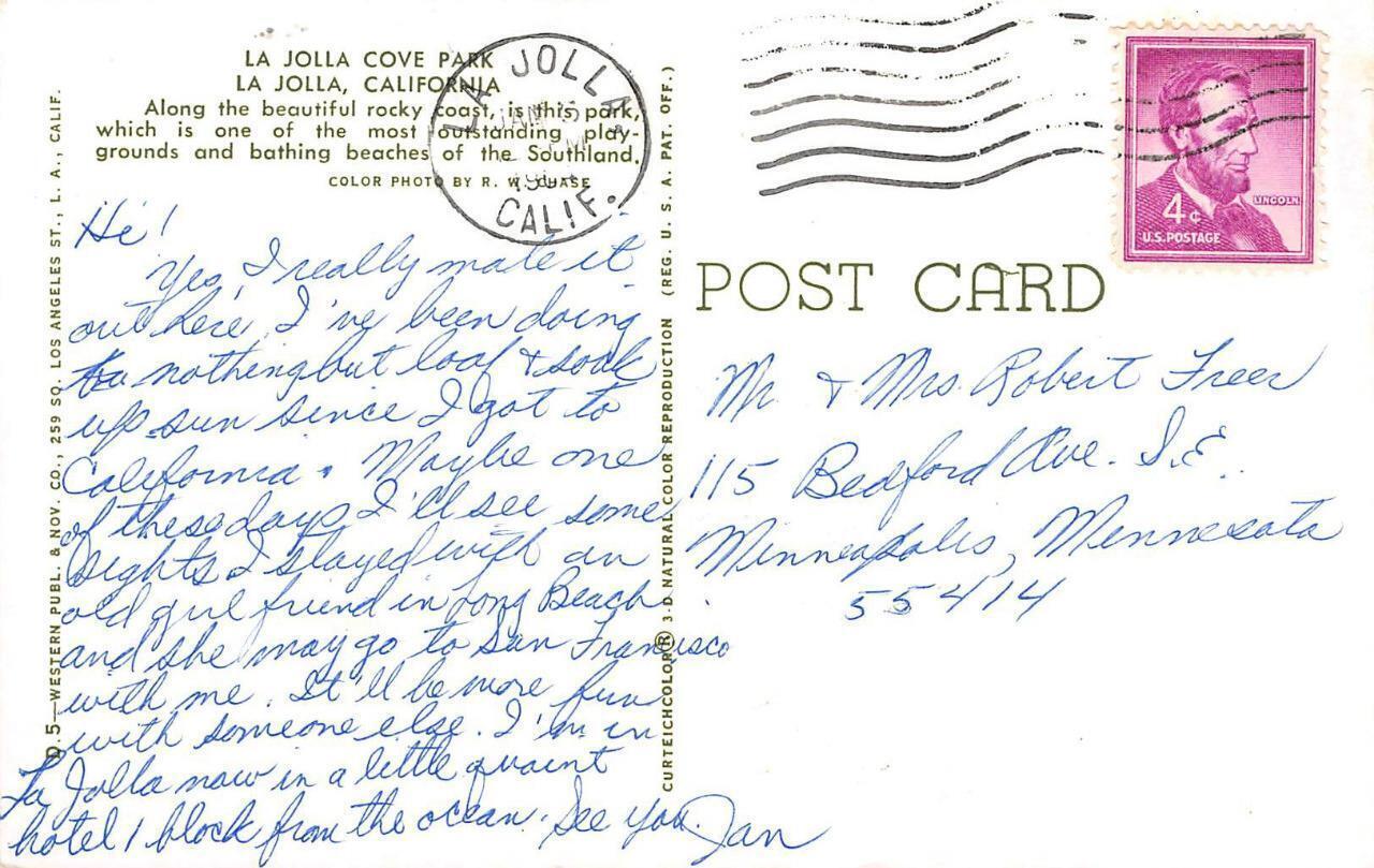 LA JOLLA COVE PARK San Diego, California Palm Trees 1964 Vintage ...