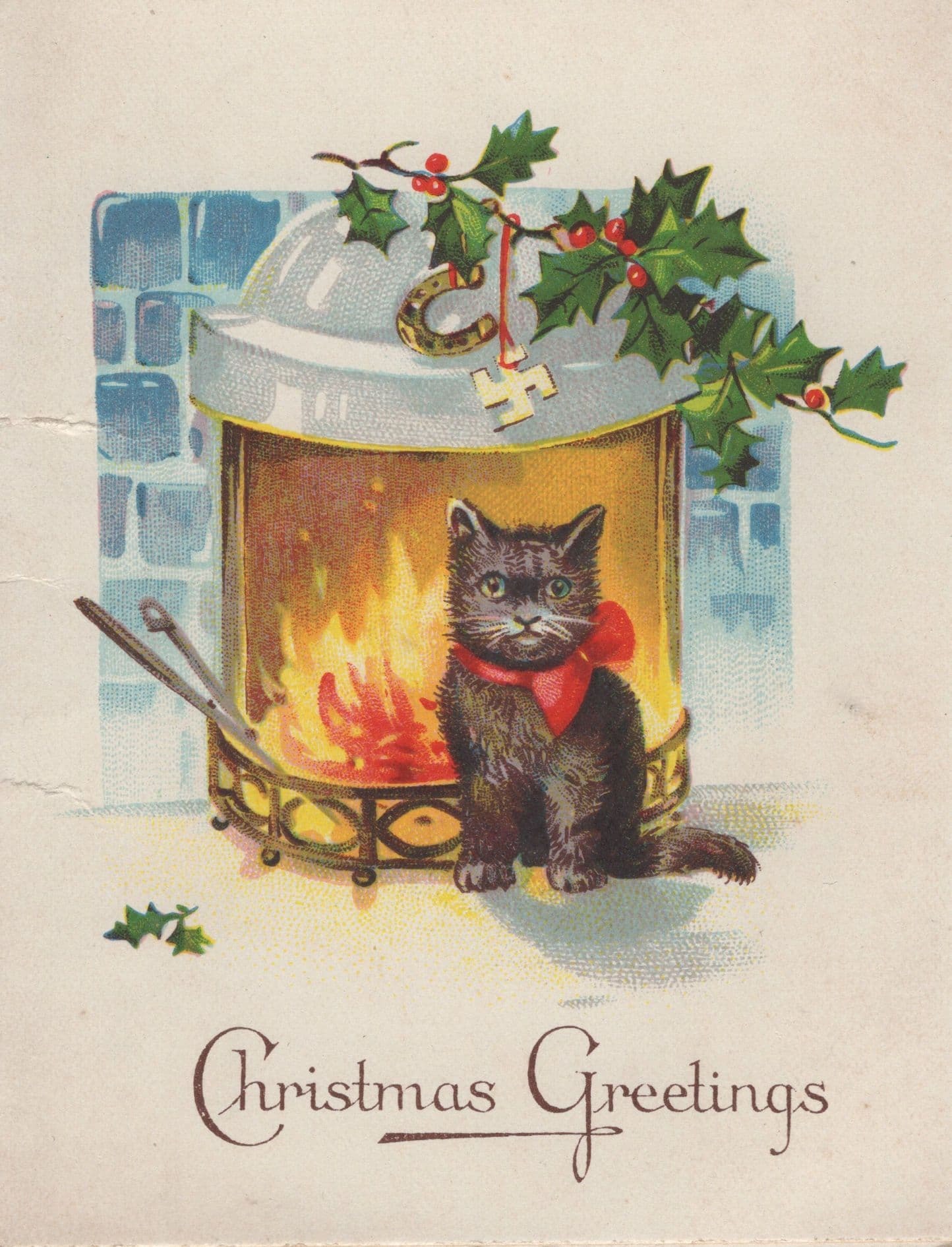 Lucky Black Cat Swastika Old Christmas Card With Hanging Swastika ...