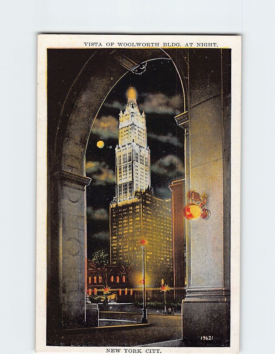 Postcard Vista Of Woolworth Building At Night, New York City, New York ...