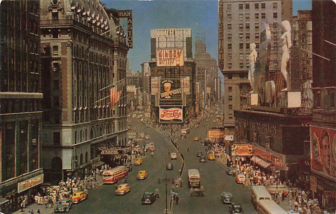 Times Square Pepsi Sign Bus Cars People Chrome c1940 NYC VTG P146 ...