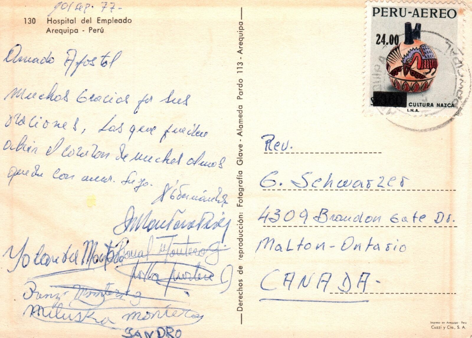 Vintage Continental Size Postcard Hospital DEL Empleado Peru | Latin ...