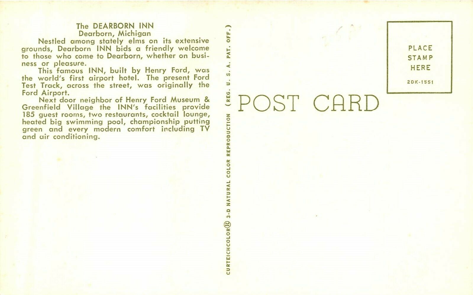 Dearborn Michigan 1960s Postcard The Dearborn Inn Motel Cars | Ephemera ...