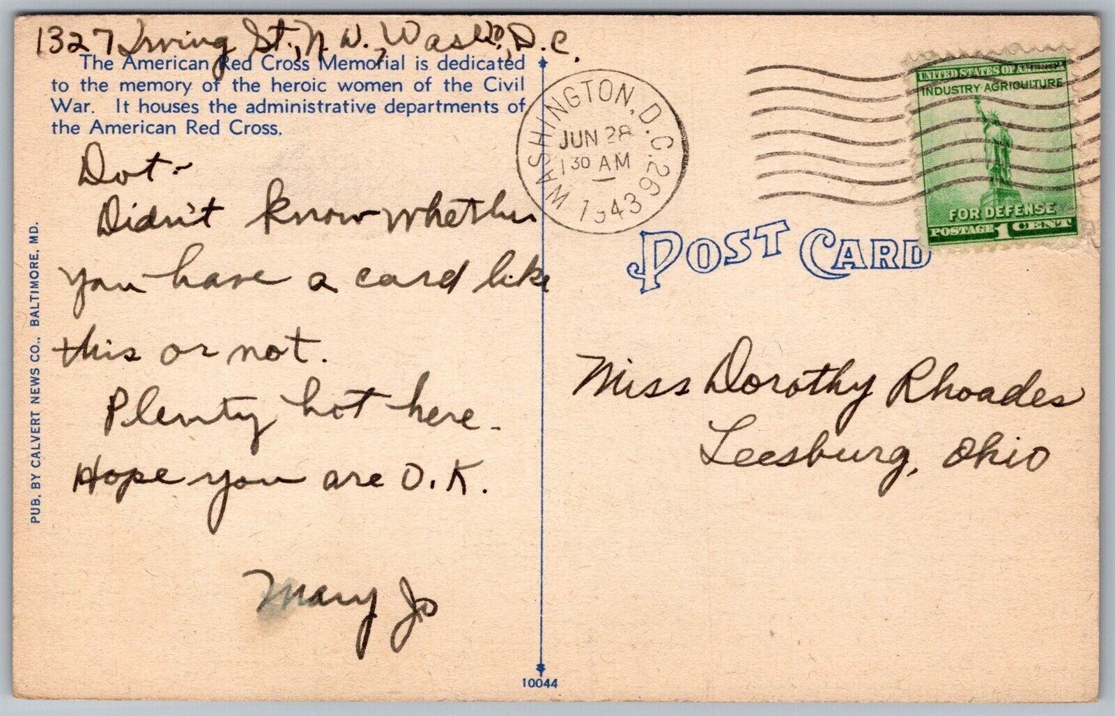 Vtg Washington DC Red Cross Memorial 1940s Linen View Postcard | United ...