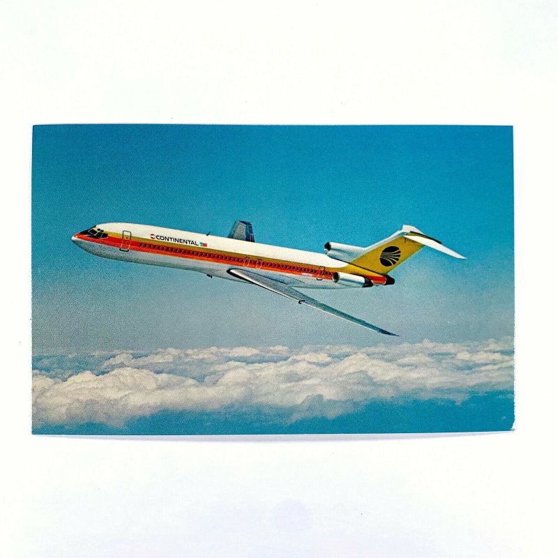 Postcard Airline Airplane Continental Boeing 727 Trijet 1970s Chrome ...