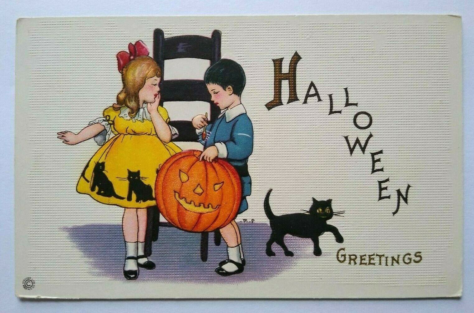Halloween Postcard Stecher 400 D Mary Evans Price Girl Cat Dress Unused ...
