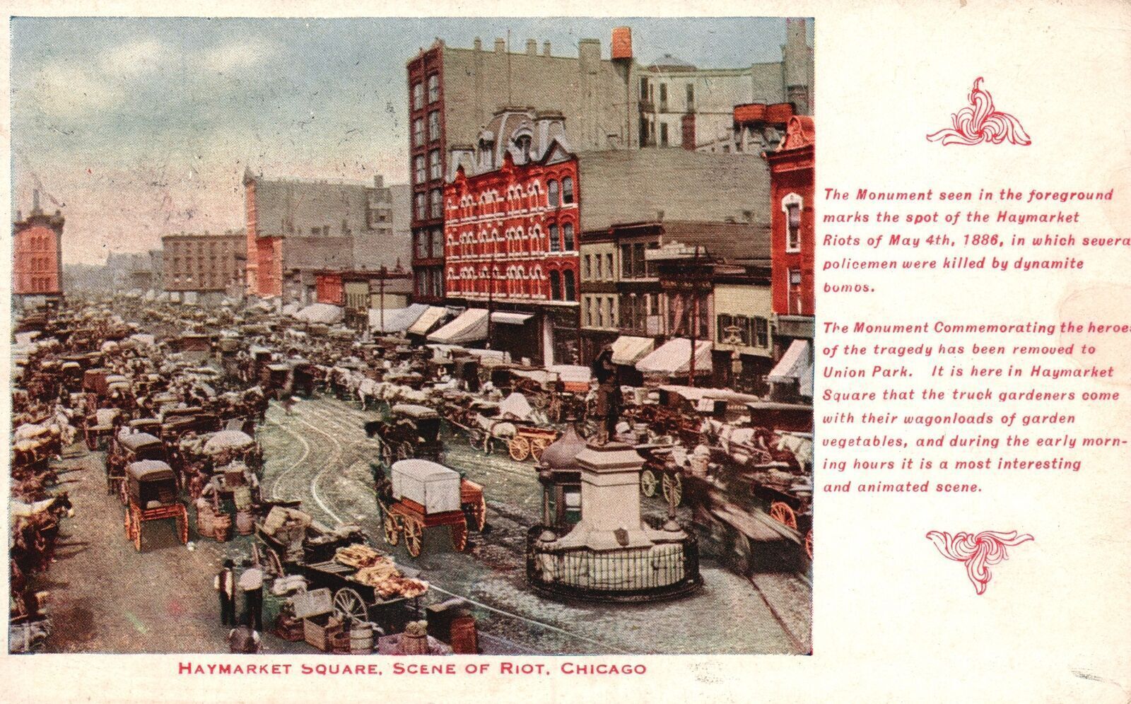 Vintage Postcard 1912 Haymarket Square Scene of Riot Monument Chicago ...