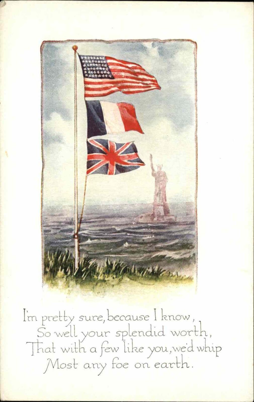 WWI Statue of Liberty Allied Flags Patriotic Propaganda Vintage ...