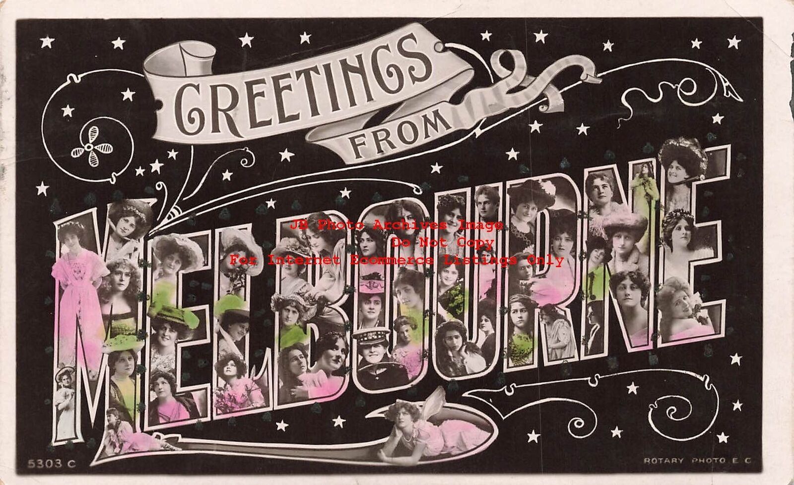 Large Letter Photo, Tinted RPPC, Melbourne Australia, Woman in Letters ...