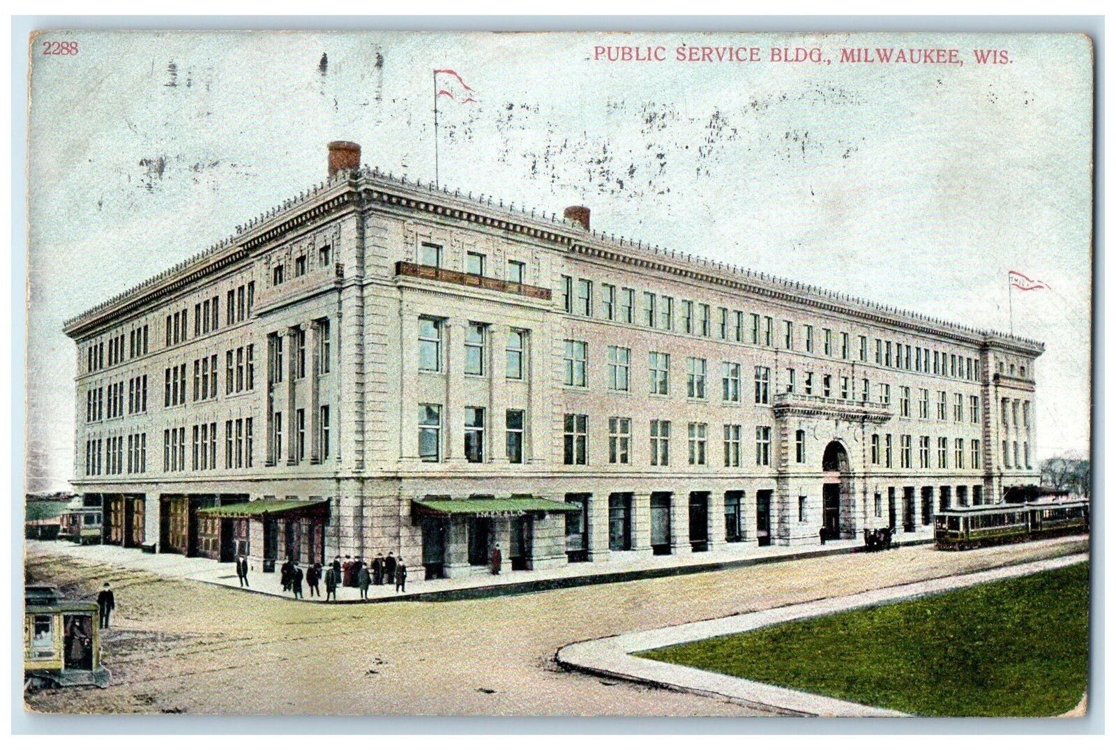 1909 Public Service Building People Dirt Road View Trolley Milwaukee WI ...