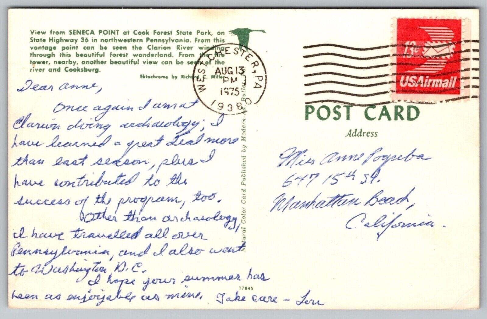 Pennsylvania Cook Forest State Park Seneca Point Chrome Cancel WOB ...